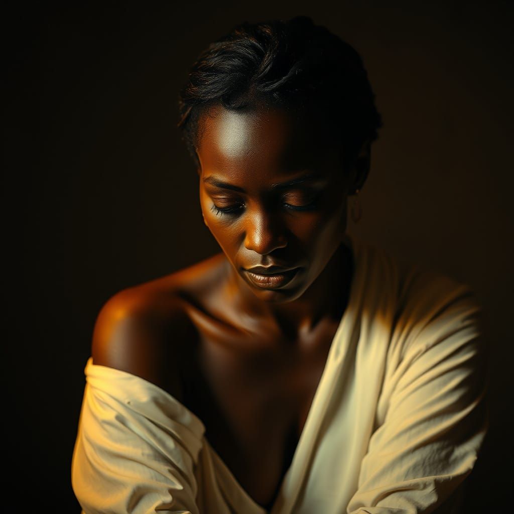 a black woman baring her soul - Vulnerable Soul in Warm Gold...