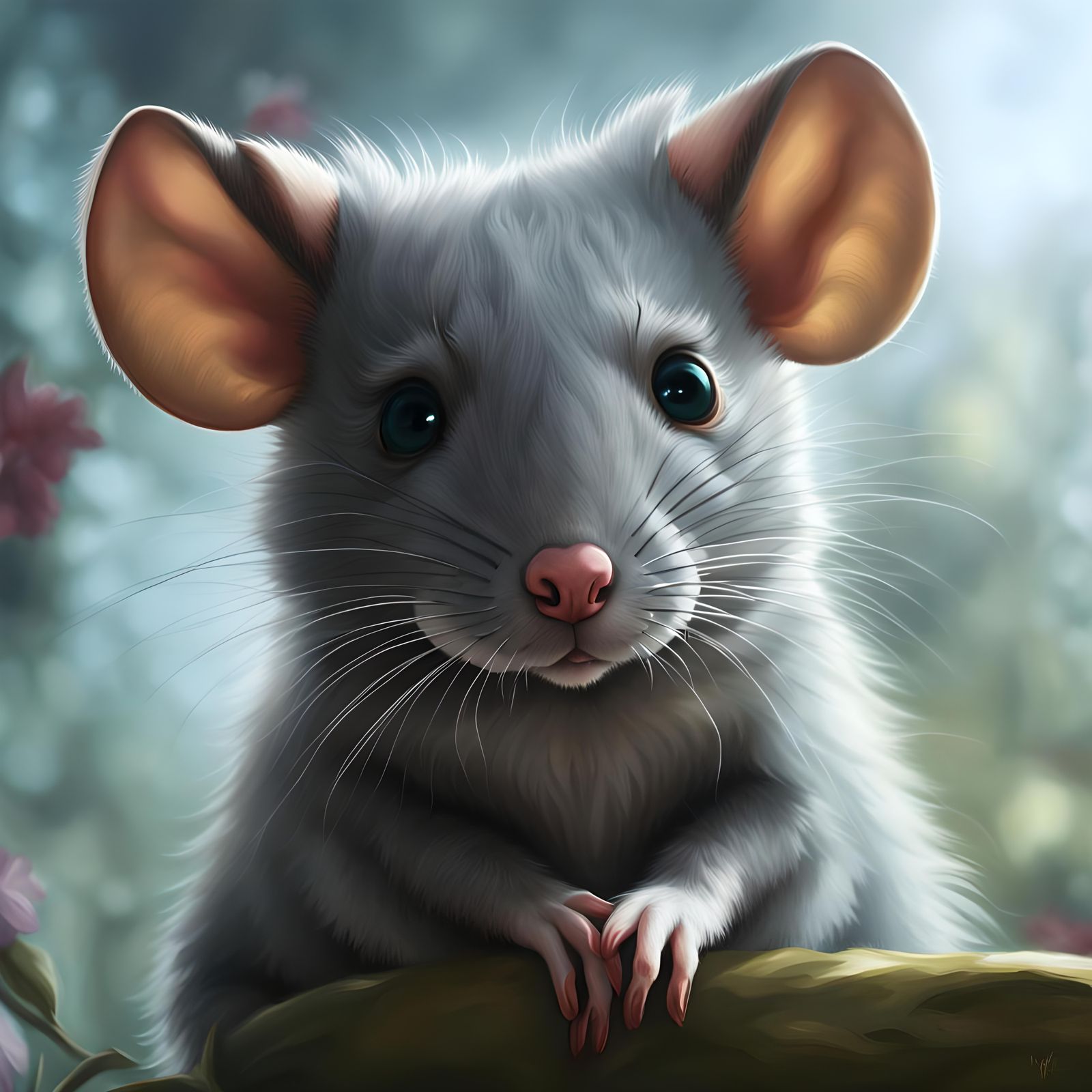 Portrait of a cute fluffy friendly rat