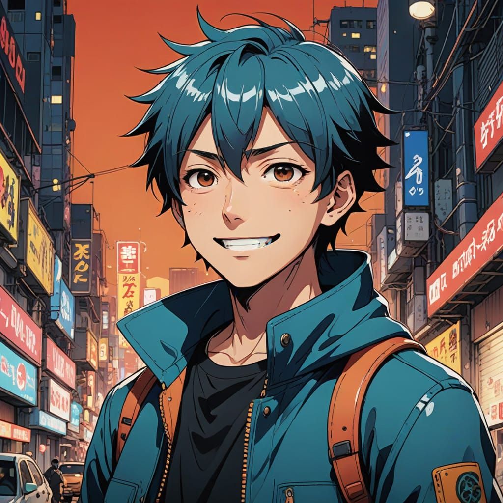 Energetic Good Boy with Joyful Smile, in Anime Sty... - AI Art