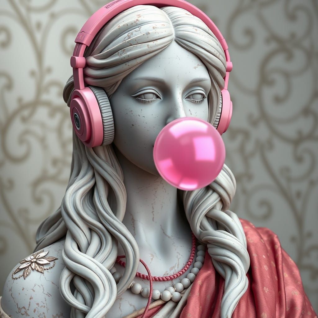 Bubblegum Statue - Renaissance-Inspired Marble Statue of Wom...