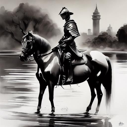 a knight on a horse by the river - AI Generated Artwork - NightCafe Creator