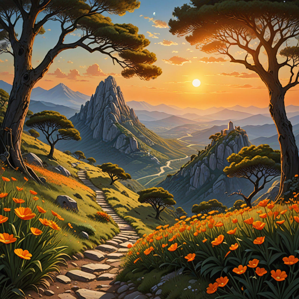 Ethereal Wizard Soars on Solitary Mountain Peak at... - AI Art