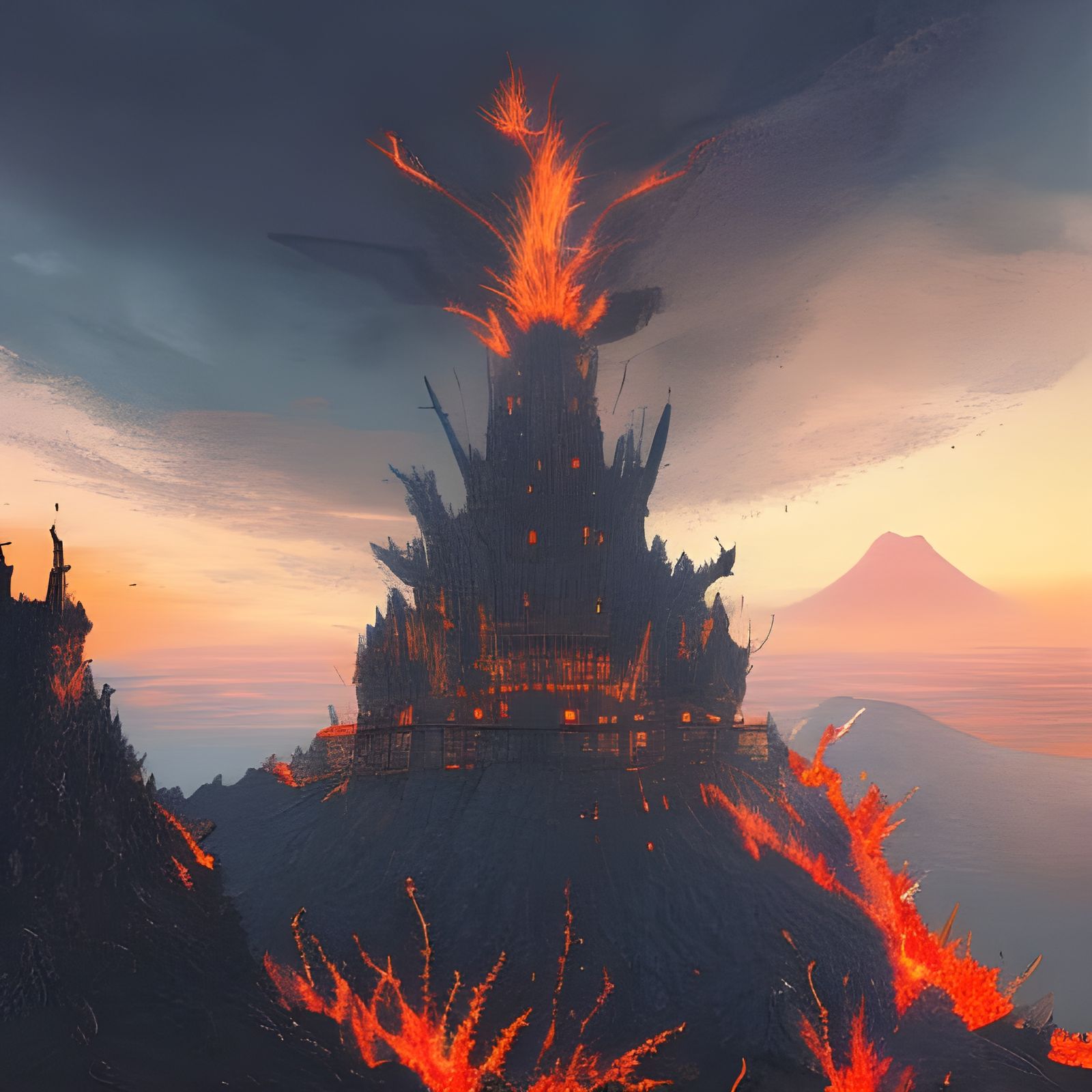 Castle on top of epic volcano mountain - AI Generated Artwork ...