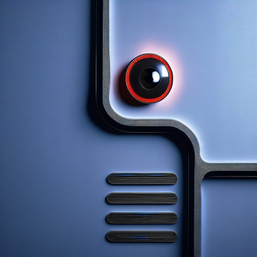 Eerie Futuristic Scene with Glowing Red Eye and Mi... - AI Art