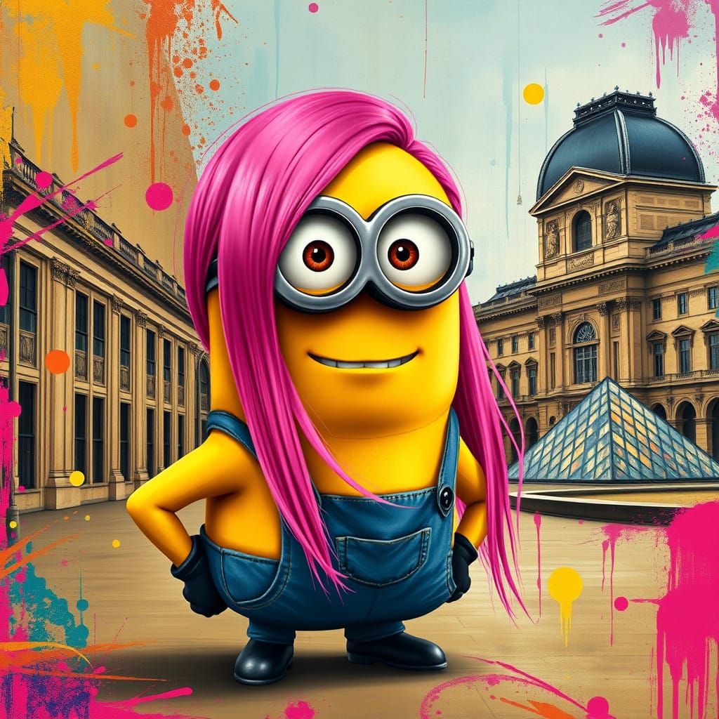 Mona Lisa Minion in Paris Louvre Museum Masterpiec... - AI Art