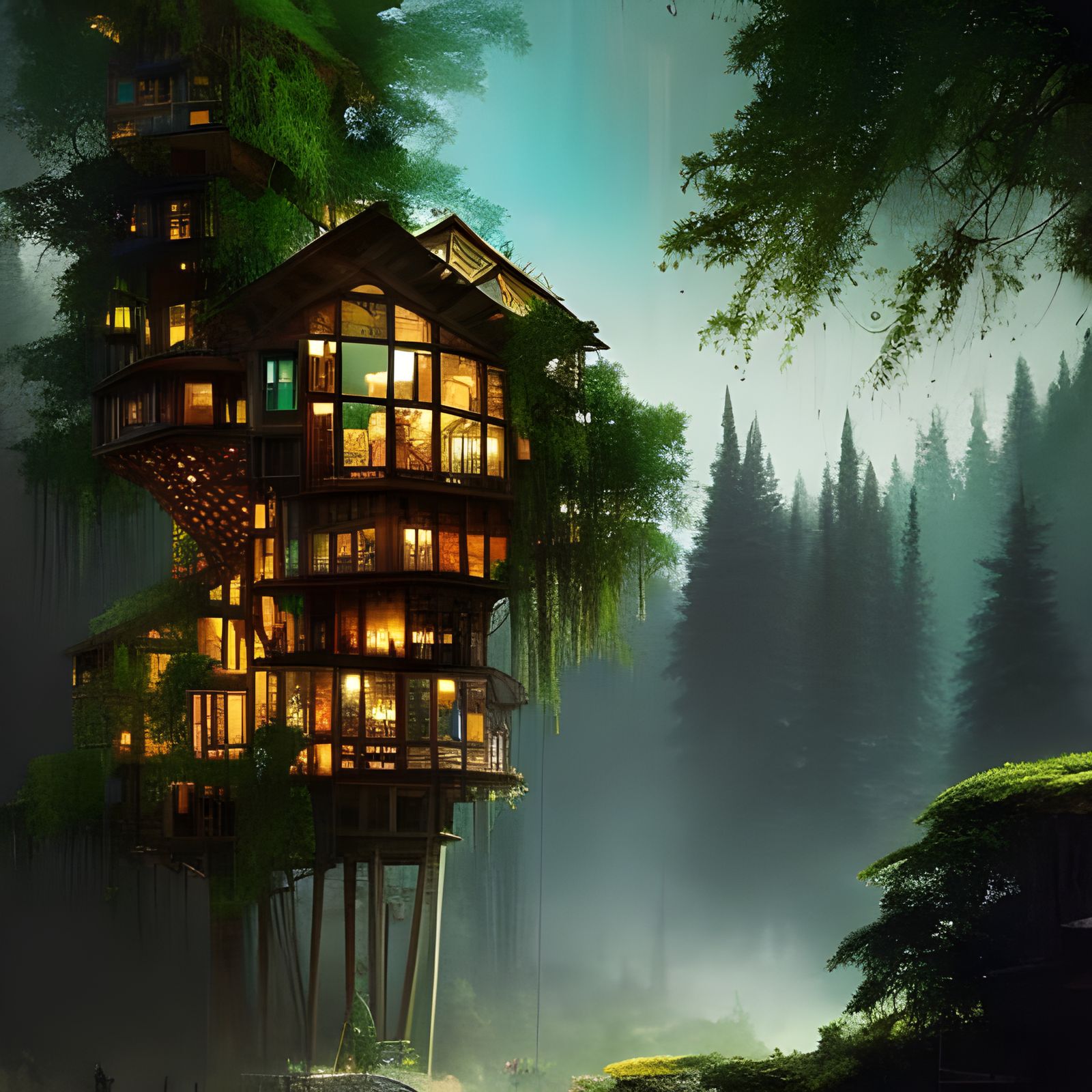 Glassy treehouse - AI Generated Artwork - NightCafe Creator