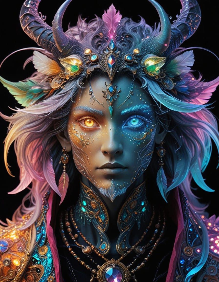 Ethereal Fantasy Canid with Tribal Tattoos and Gol... - AI Art