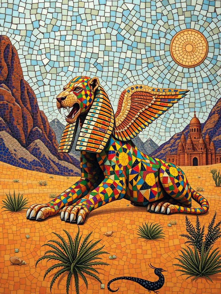 Ancient Syrian mosaic of a fearsome desert creature