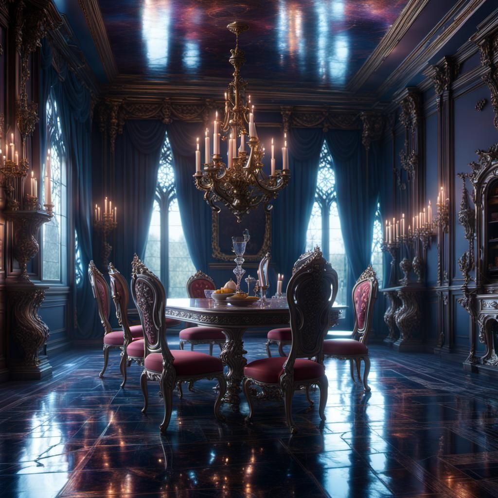 Rococo dining room with iridescent reflects - AI Generated Artwork ...