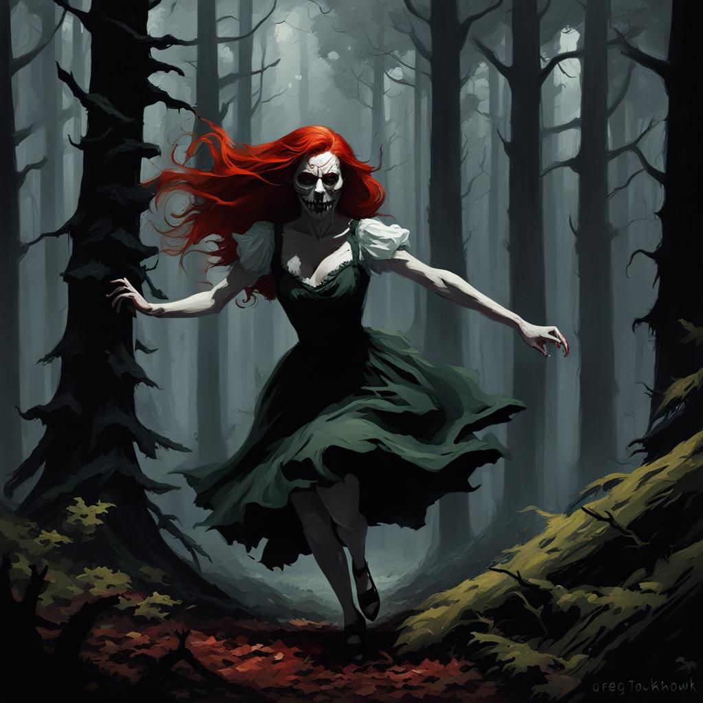 Creepy dancing redhead in a dark forest - AI Generated Artwork ...