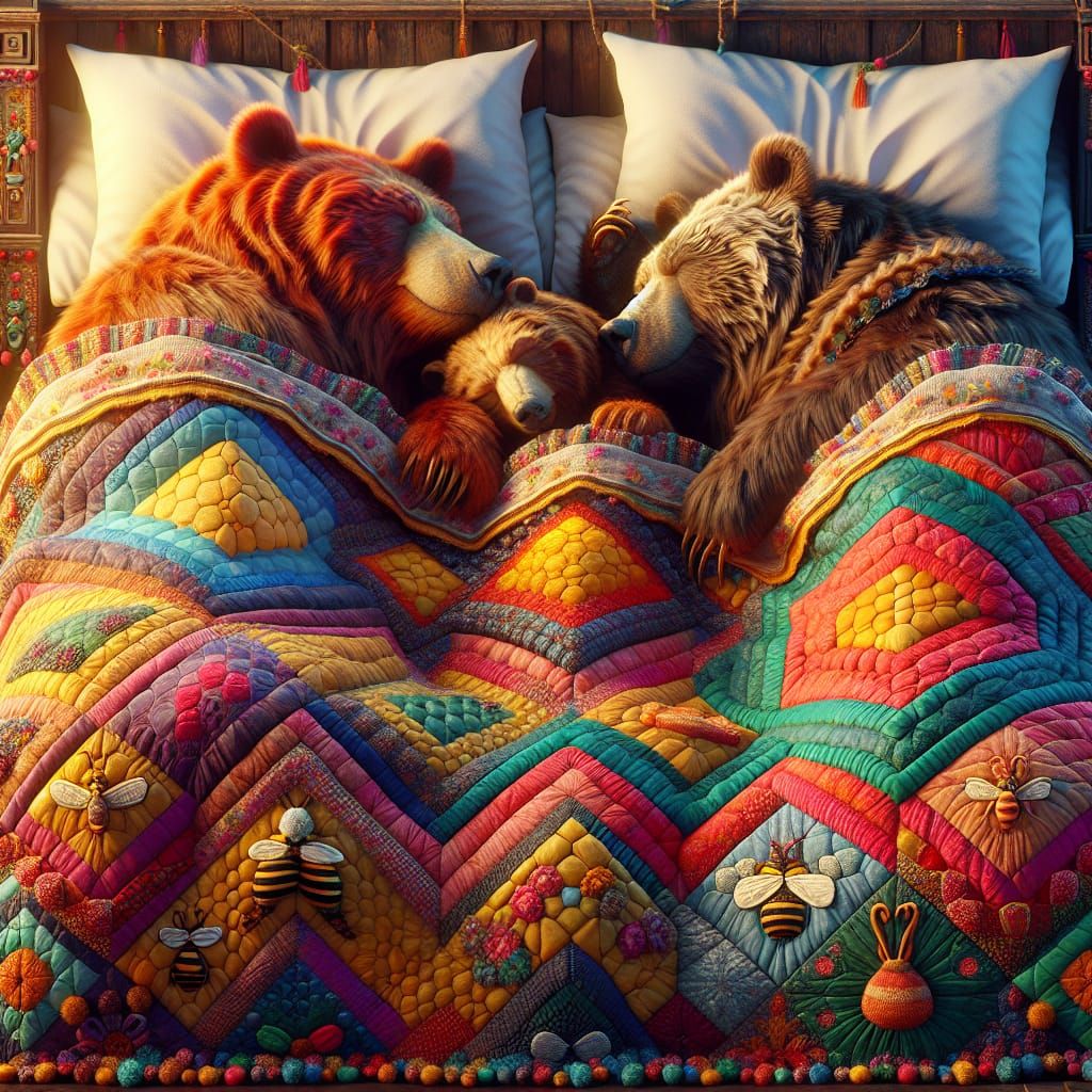 Imagine three adorable large bears curled up fast asleep in three ...