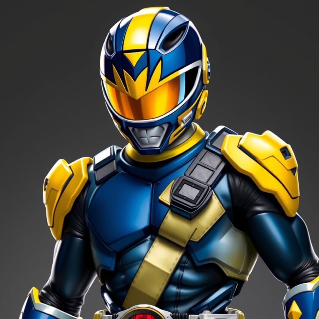 Dark Blue Power Ranger Cyclops in Armored Suit and... - AI Art