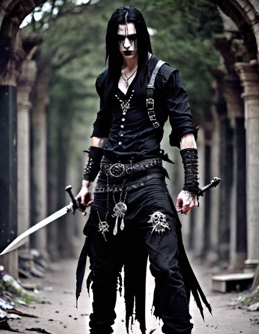 Goth warrior; ripped clothes, fierce, beautiful, male, - AI Generated ...