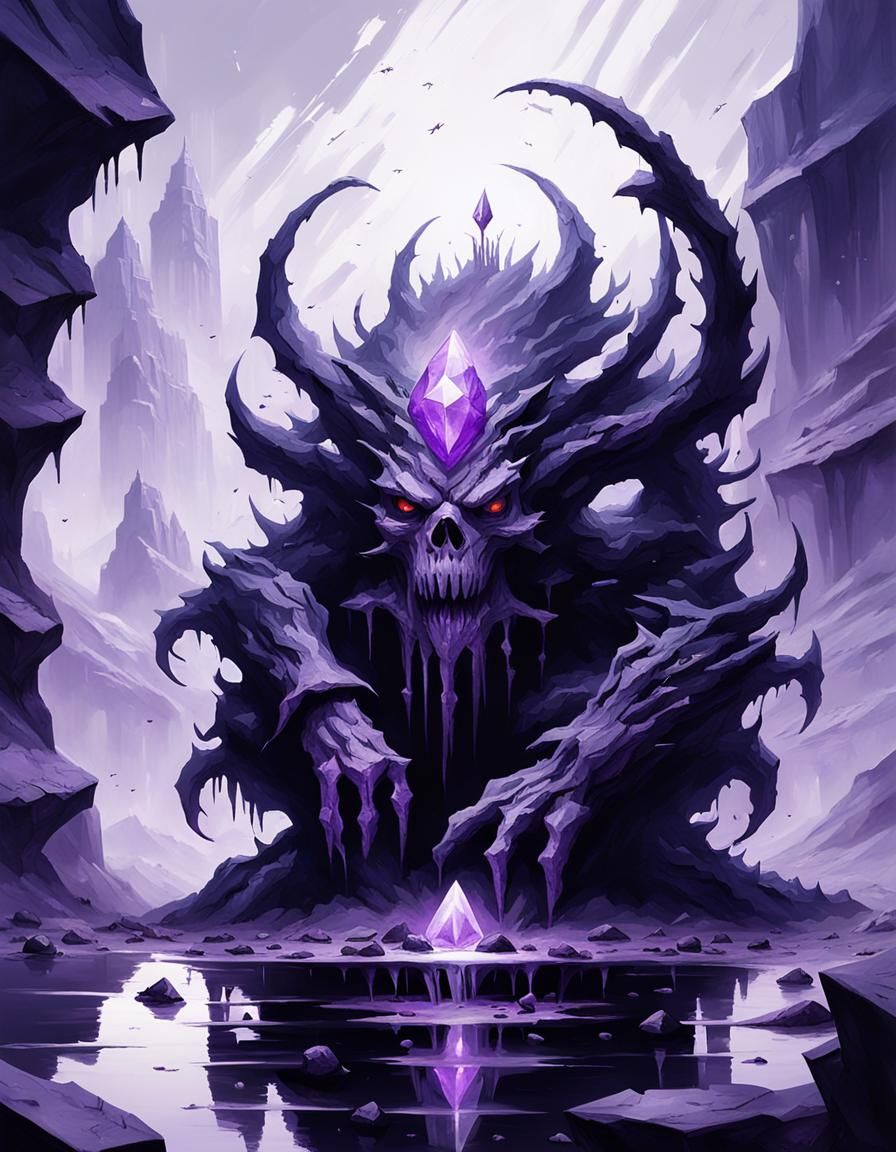 The crystal void creature with black and purple corruption, stone ...