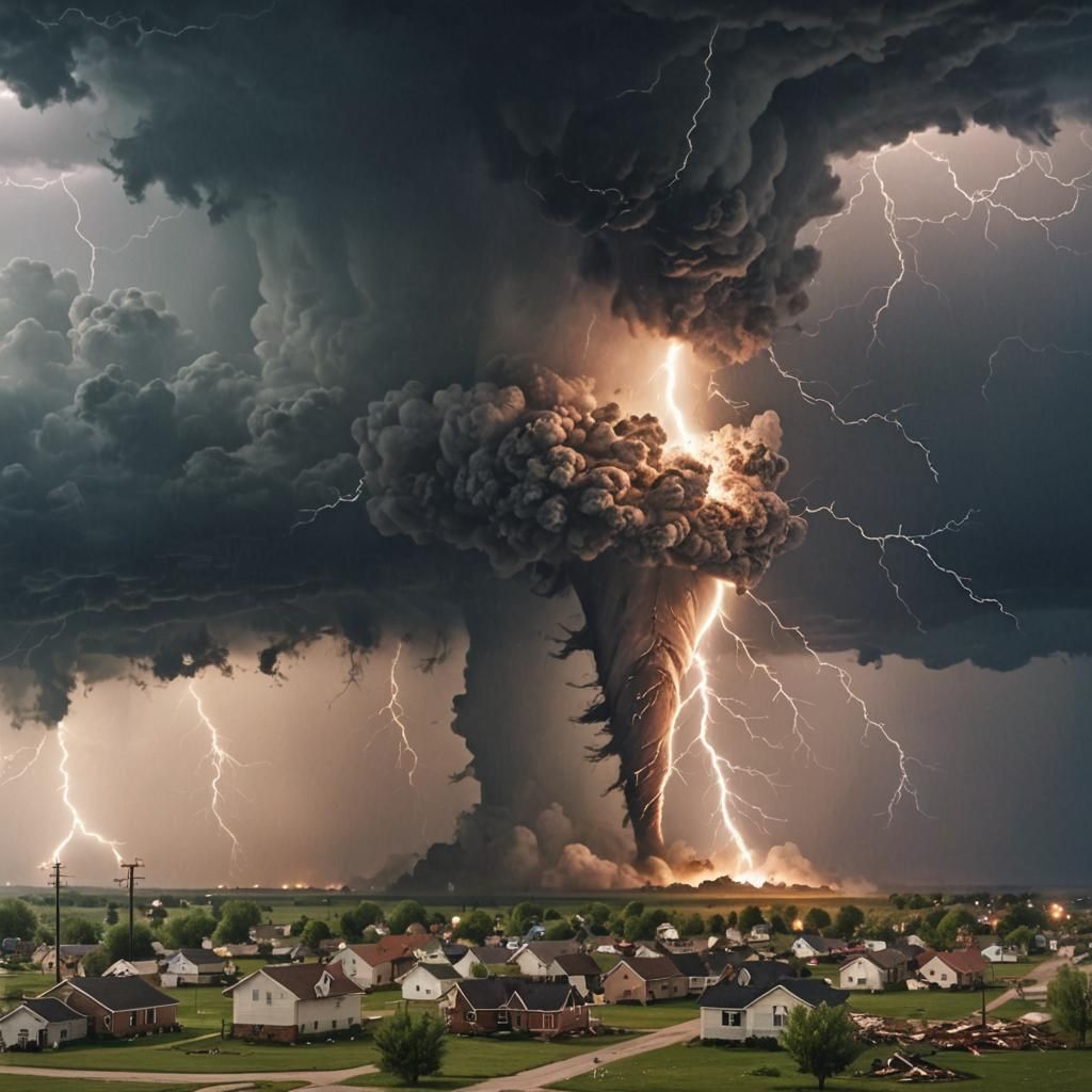 Tornado with lightning destroys a town - AI Generated Artwork ...