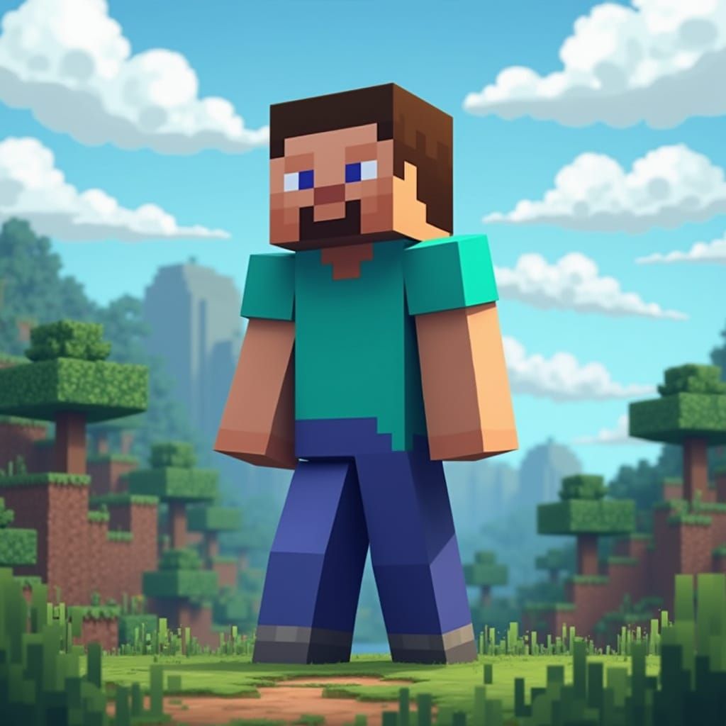 Minecraft Steve - Minecraft Steve in Pixelated World