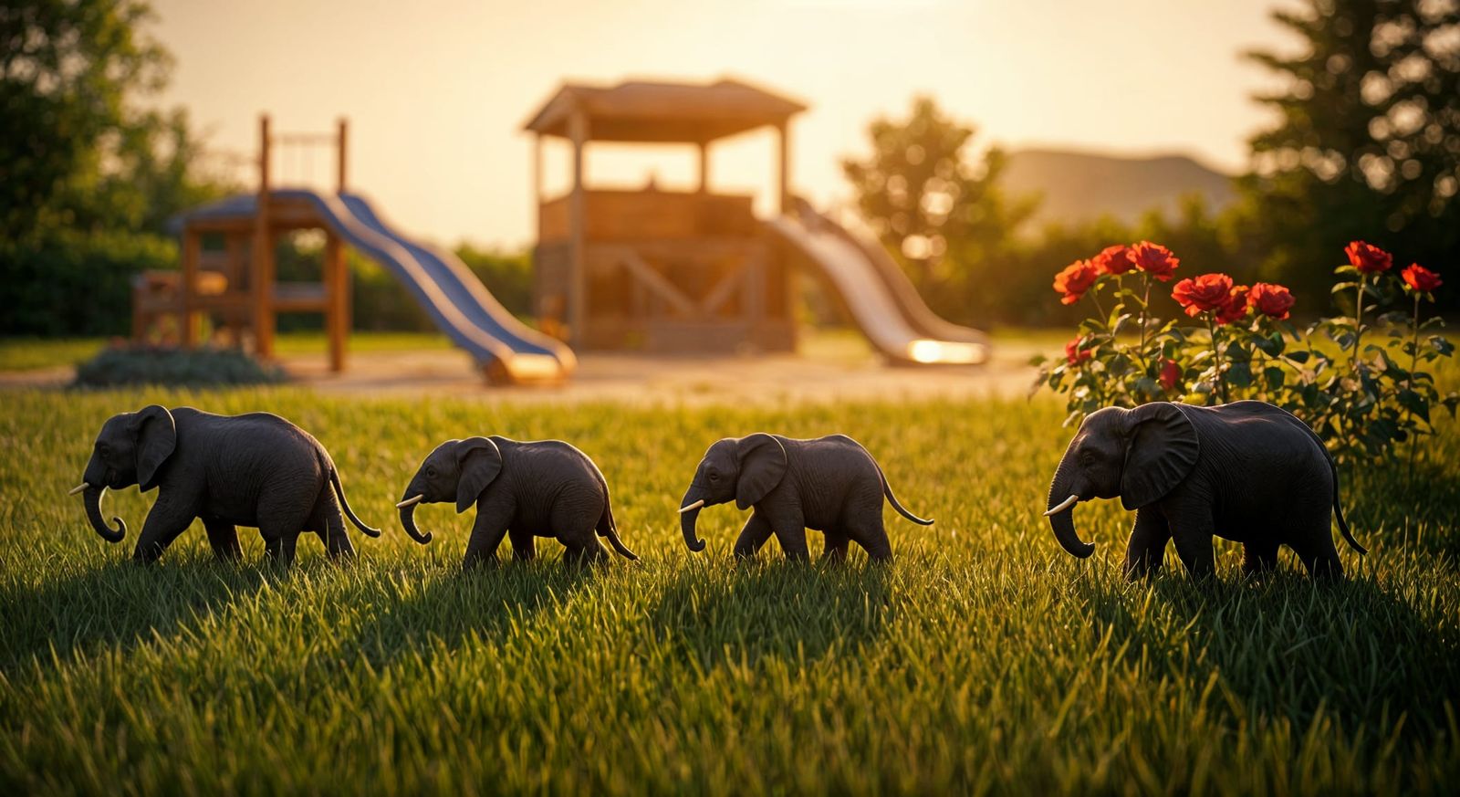 Miniature Elephants Roam a Whimsical Suburban Wond... - AI Art