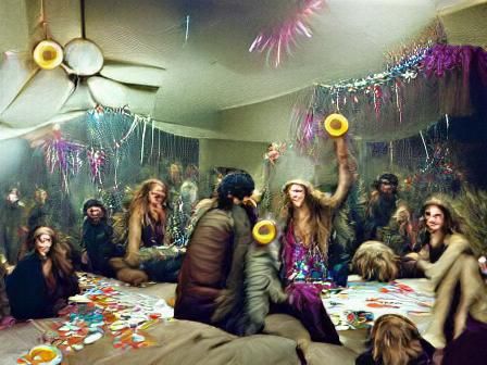 Candid photograph of hippies having a new years Eve party in 1972 - AI ...