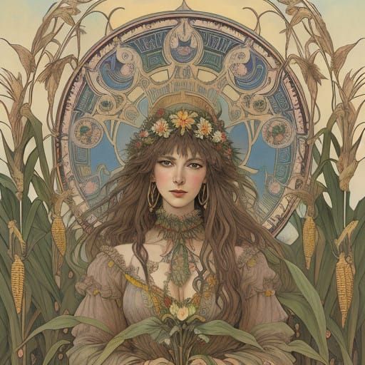 Female portrait with corn - Female portrait with corn