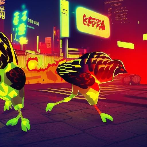 Neon City Chickens - AI Generated Artwork - NightCafe Creator