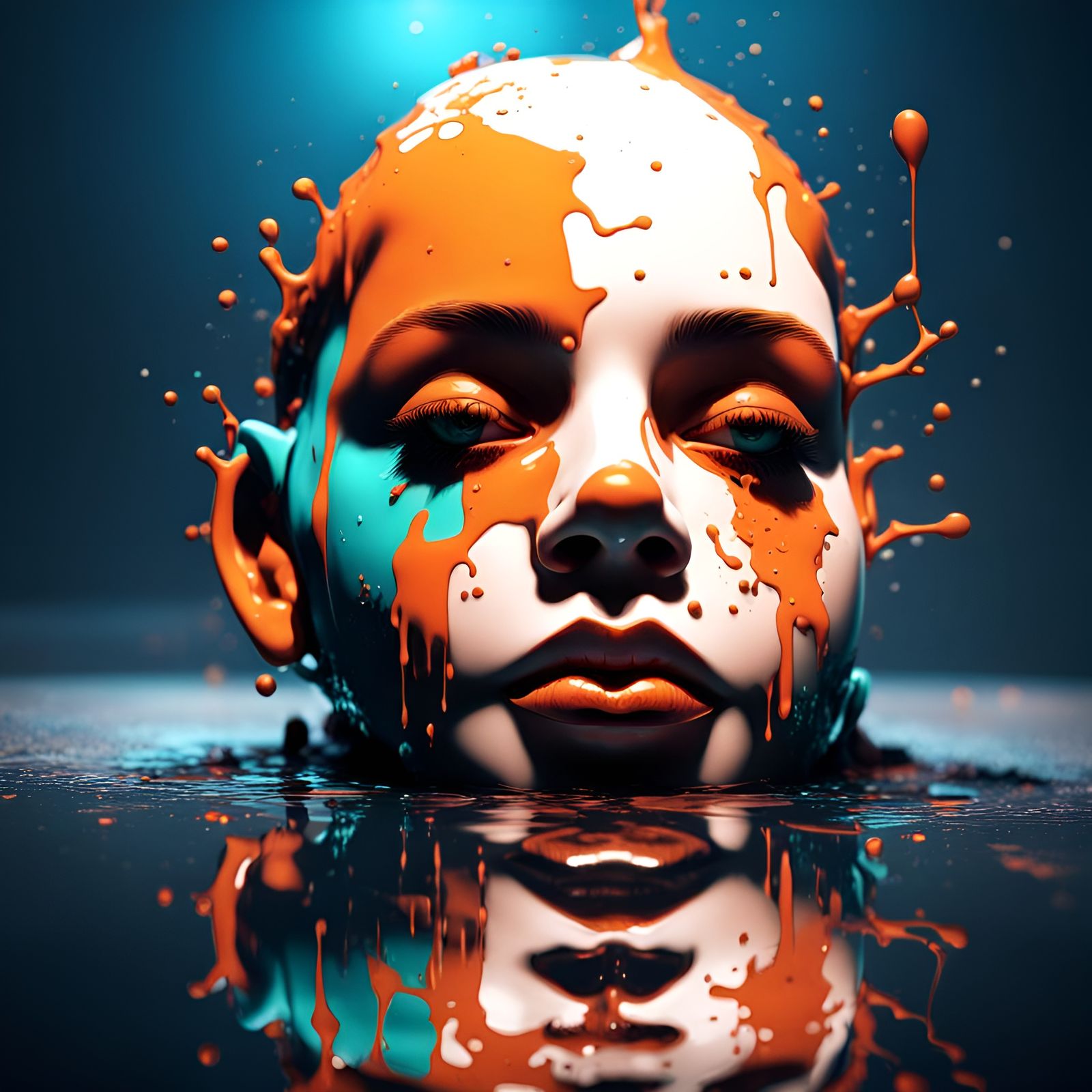 scientific dope ink-splatter, puddle face reflection - AI Generated ...