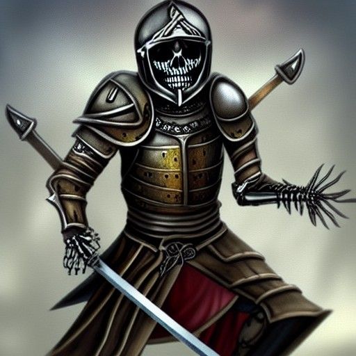 skeleton warrior here with medieval helmet and sword, fantasy style ...