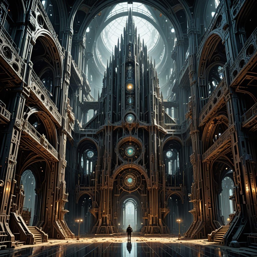 Retroweird scifi biomechanical space cathedral