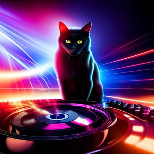 #1 - "A black cat DJing on the decks at the club. Artistic nightclub ...