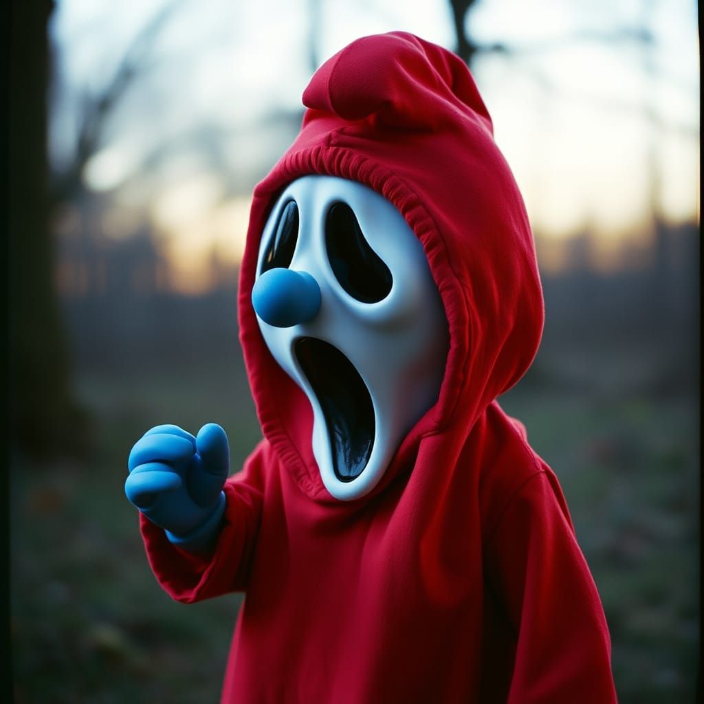 "Smurf Face" - Smurf as Ghostface in Cinematic Film Still