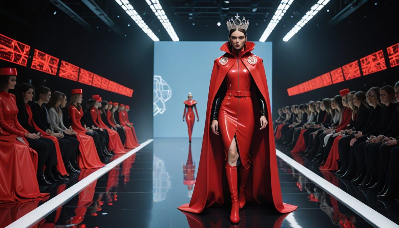 Cyberpunk Fashion Showcased on Futuristic Runway - AI Art