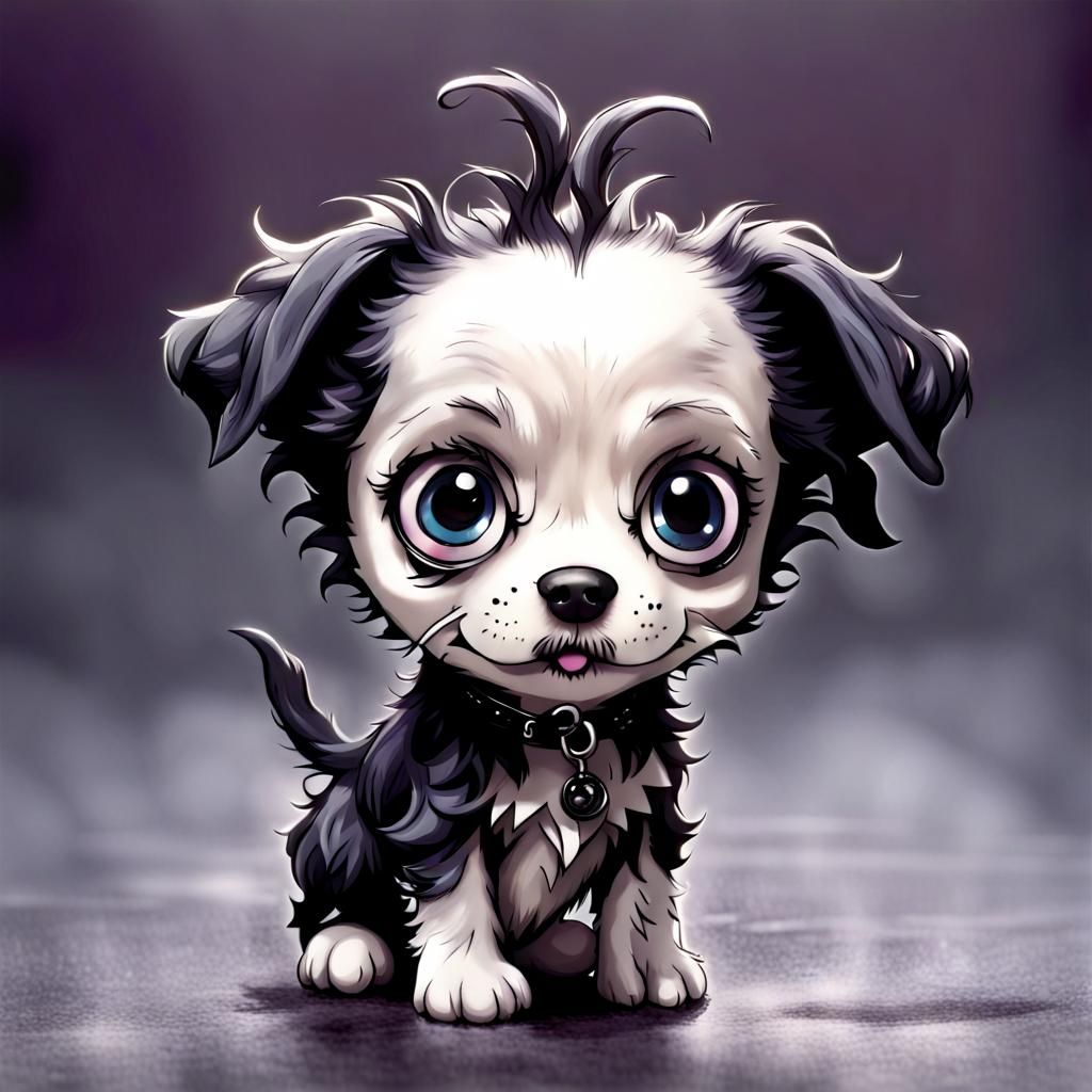 Cute Chibi Puppy, Tim Burton - AI Generated Artwork - NightCafe Creator