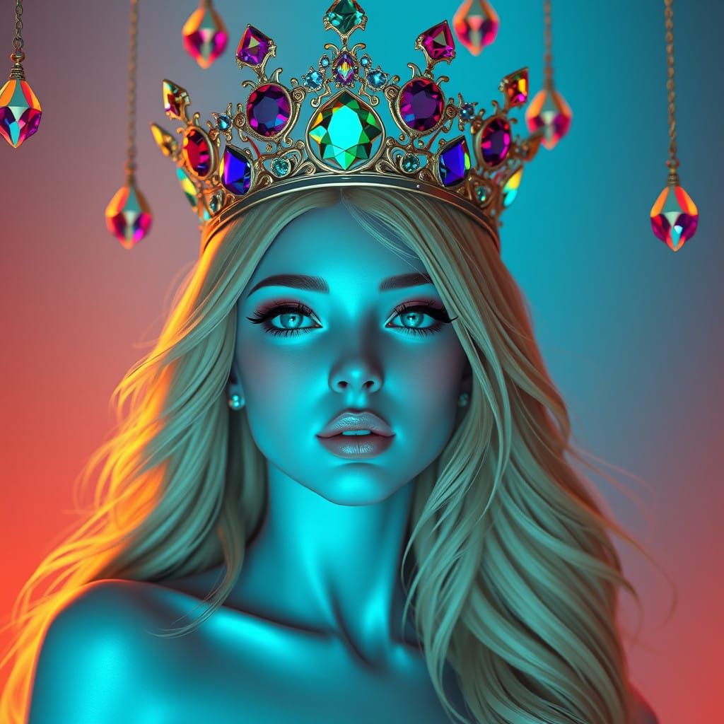 Regal Blonde Goddess Shines with Celestial Gemston... - AI Art