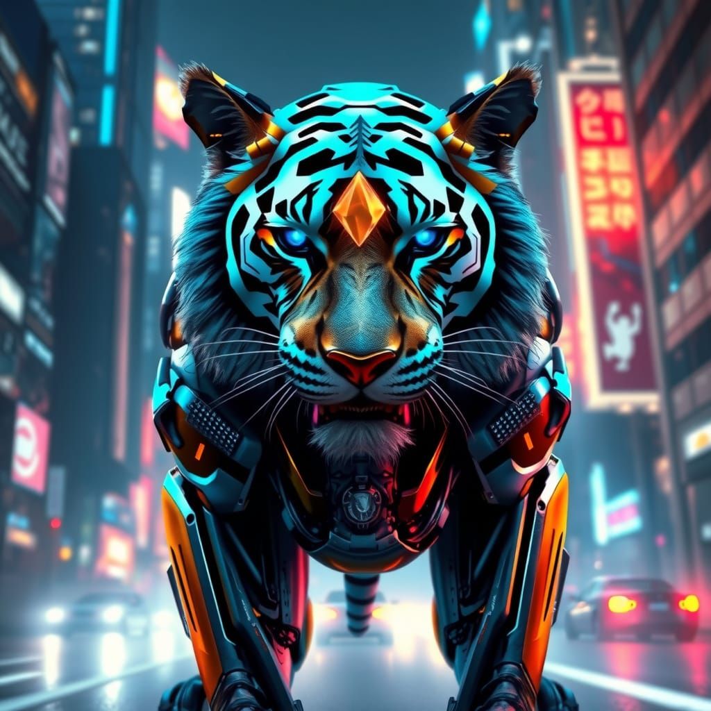 Cybernetic Tiger Embodies Futuristic Wonder - AI Art