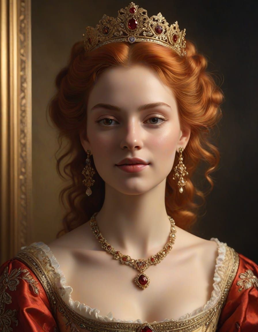 Baroque oil painting. Head and shoulders portrait. A beautiful medieval ...