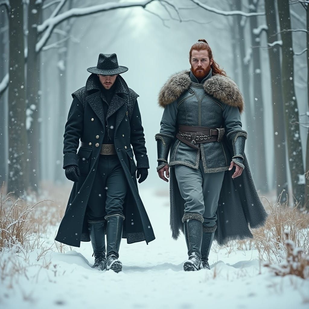 Rennar and Aodh hunting in "Winter Wonderland," a substack short story.