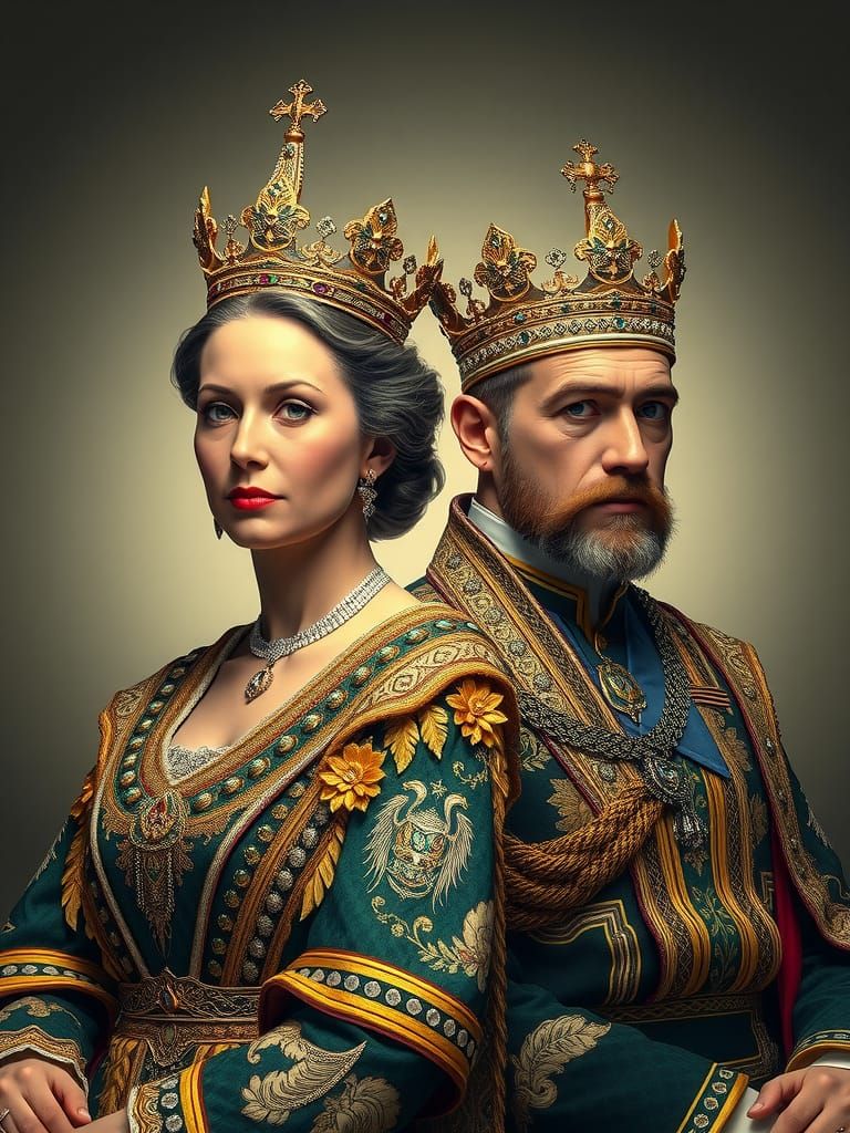 queen & king of russia - Regal Russian Monarchs in Ornate Go...
