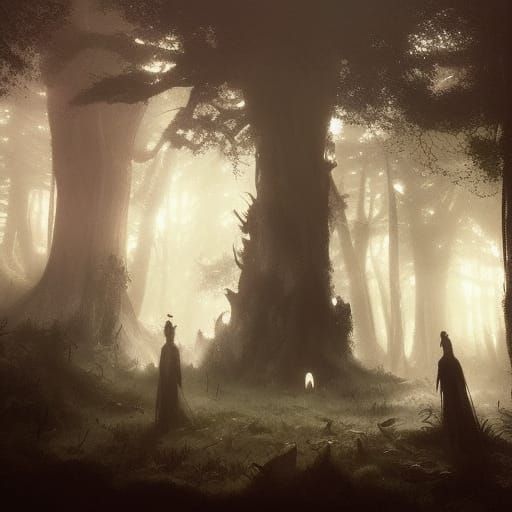 Shadowy Figures Lurking in An Enchanted Forest, by Greg Rutkowski ...