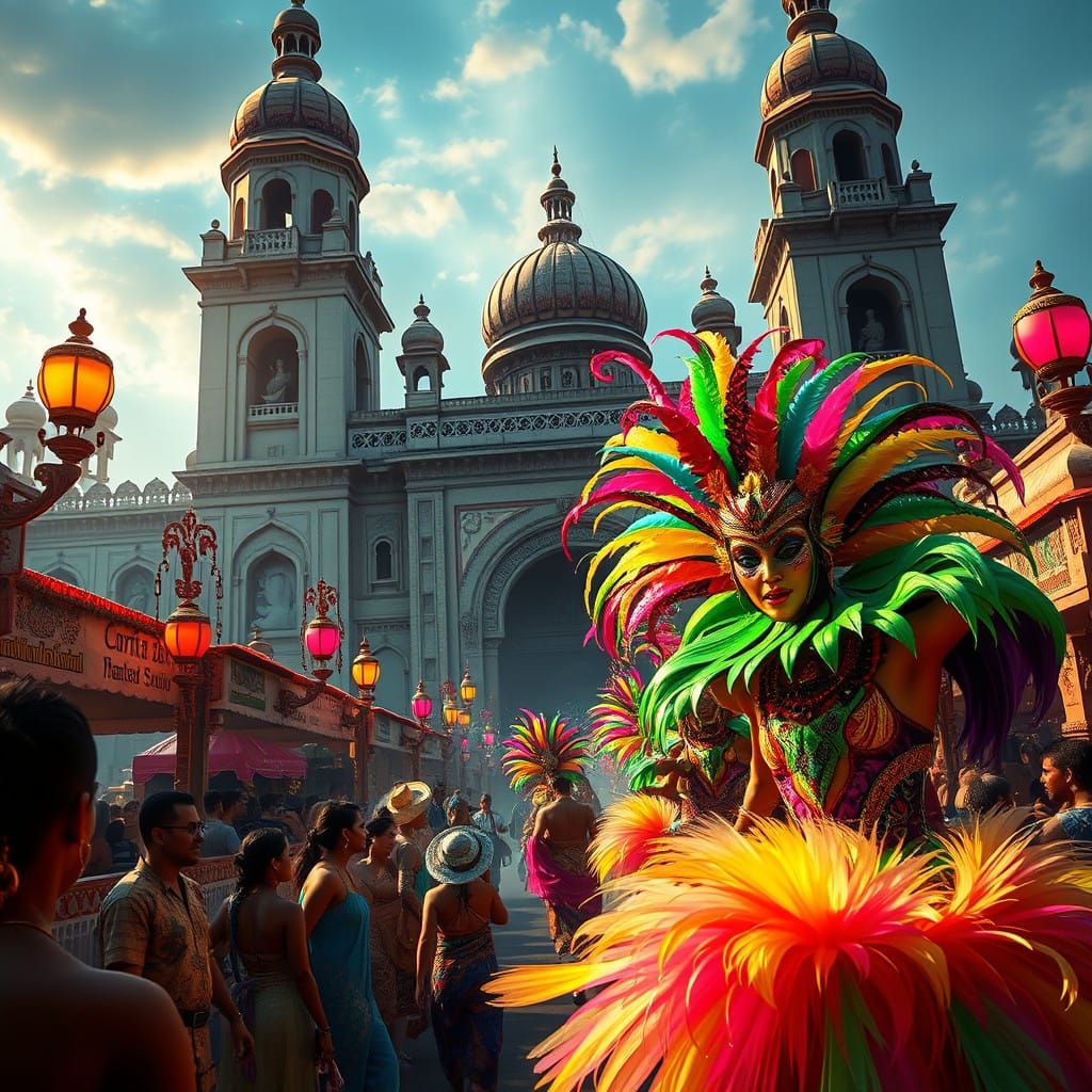 Surreal Samba Carnival Celebration in Indian Archi... - AI Art