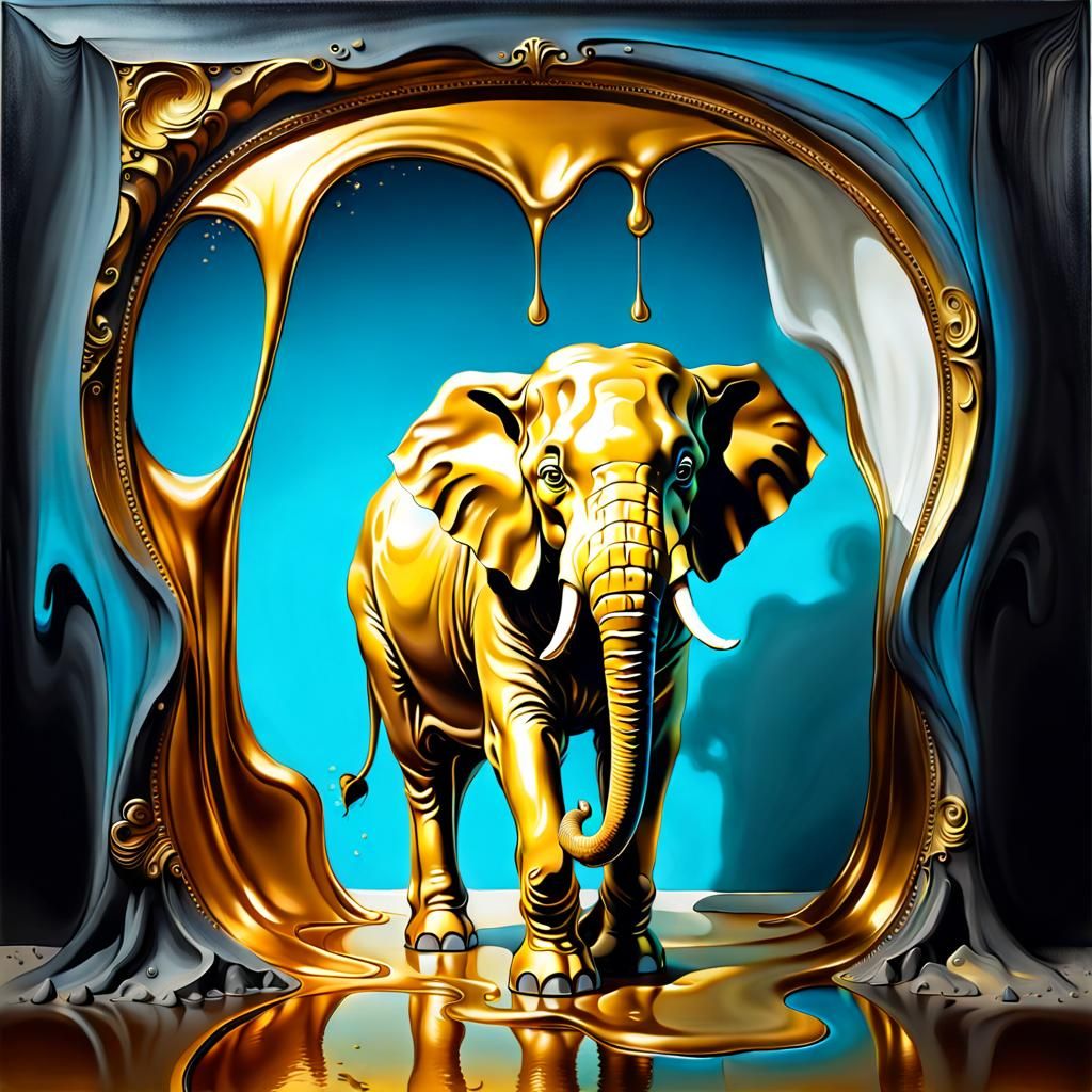 elephant gold inside - Surrealist Elephant on a Melting Land...