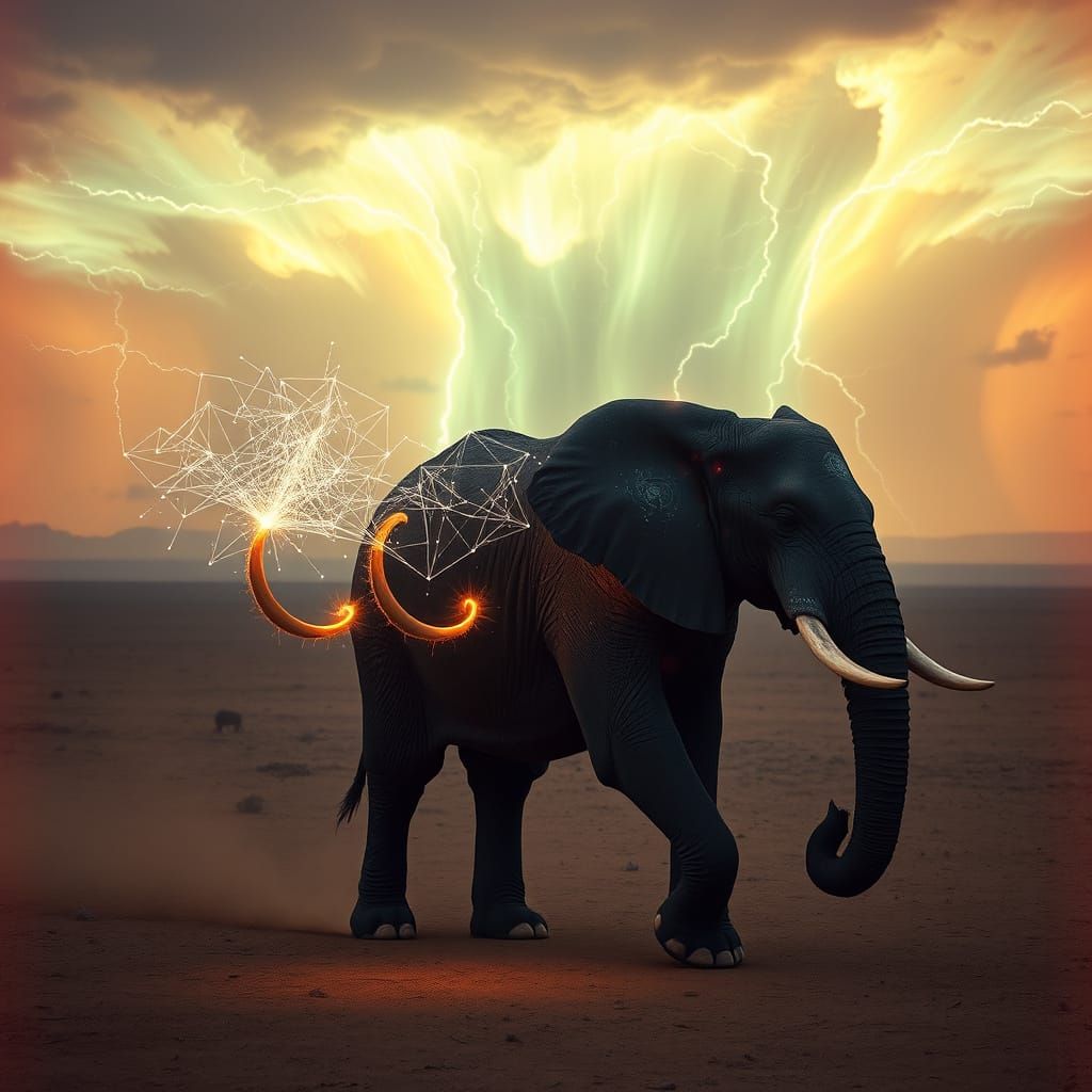Ethereal Elephant Embarks on Cybernetic Odyssey in... - AI Art