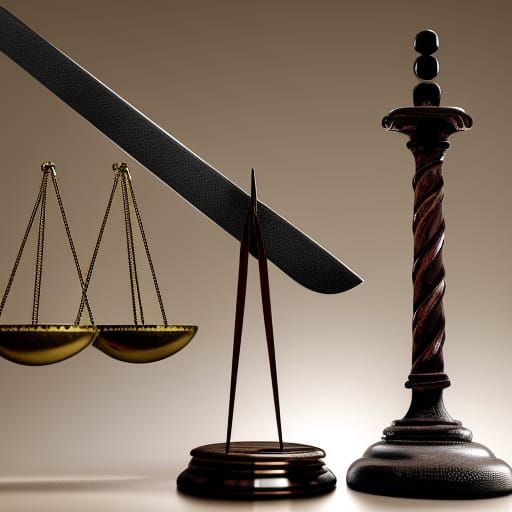 the balance of law and order expressed using scales balancing a sword ...