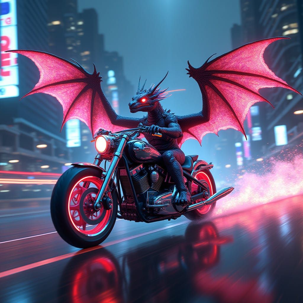 Cyberpunk Dragon Soars Through Futuristic Cityscap... - AI Art