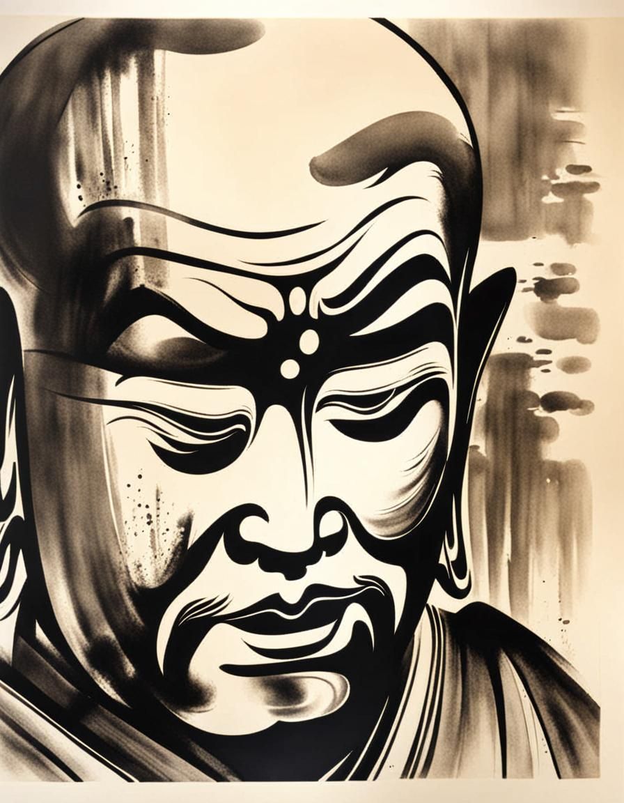 Chinese ink painting, face of Buddhist monk - AI Generated Artwork ...