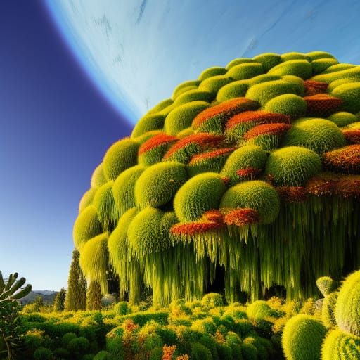 Alien cactus under giant moon - AI Generated Artwork - NightCafe Creator