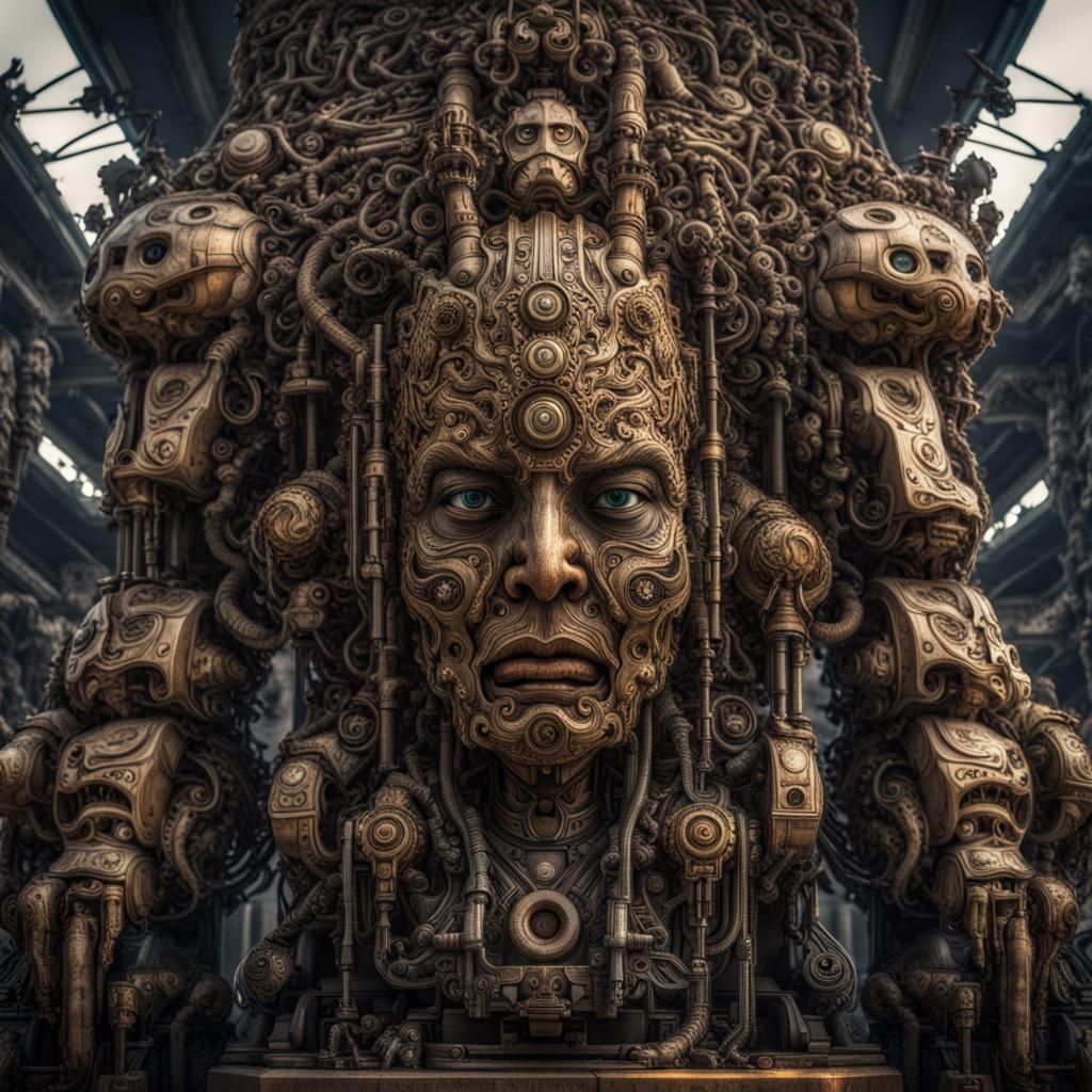 The God Machine, the heads of multiple gods attached to a mech machine ...