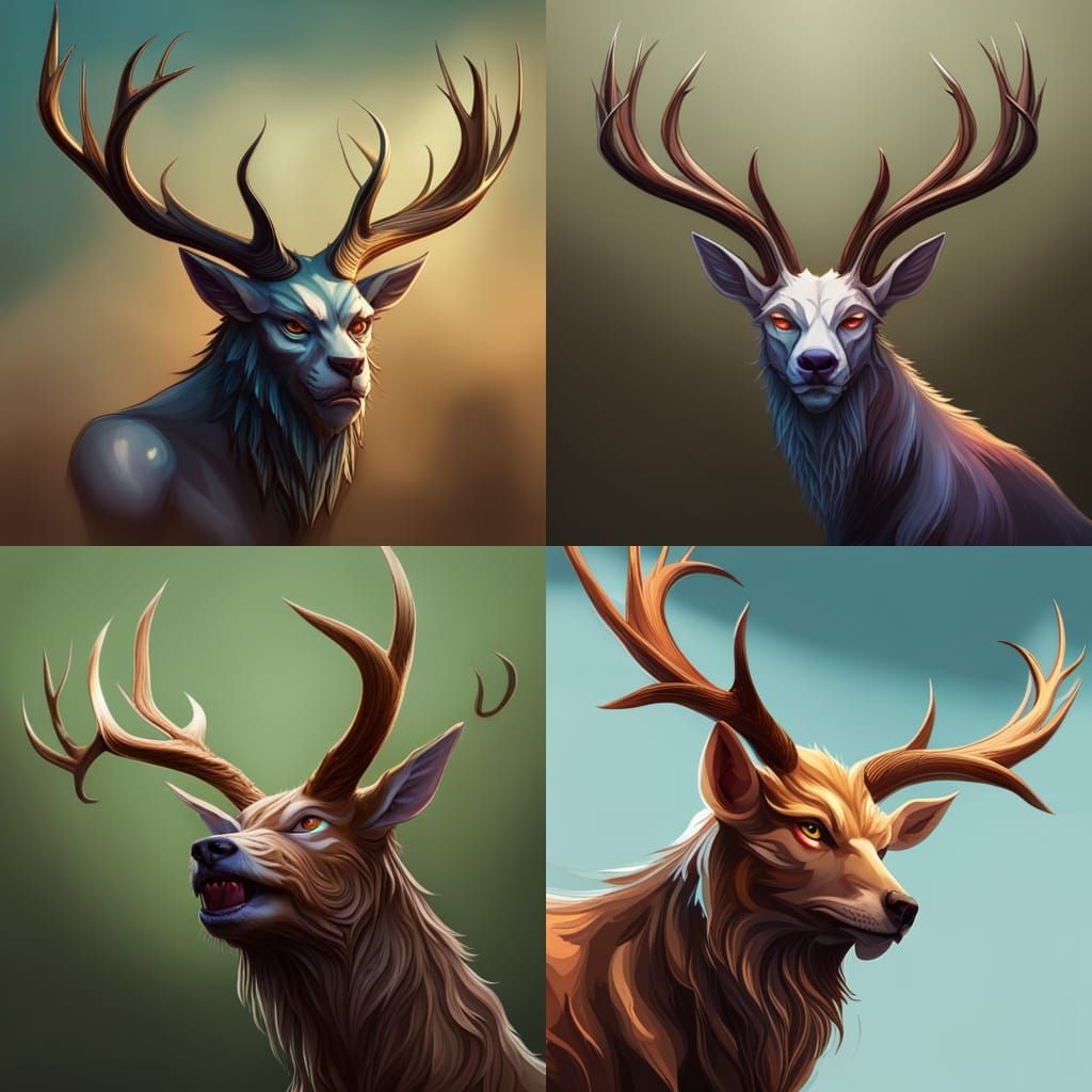 Antler demon Hyperrealistic, splash art, concept art, mid shot ...