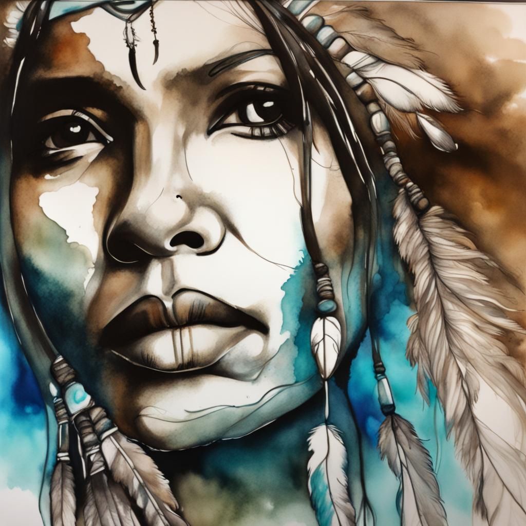 Native American woman in alcohol ink drawing - AI Generated Artwork ...