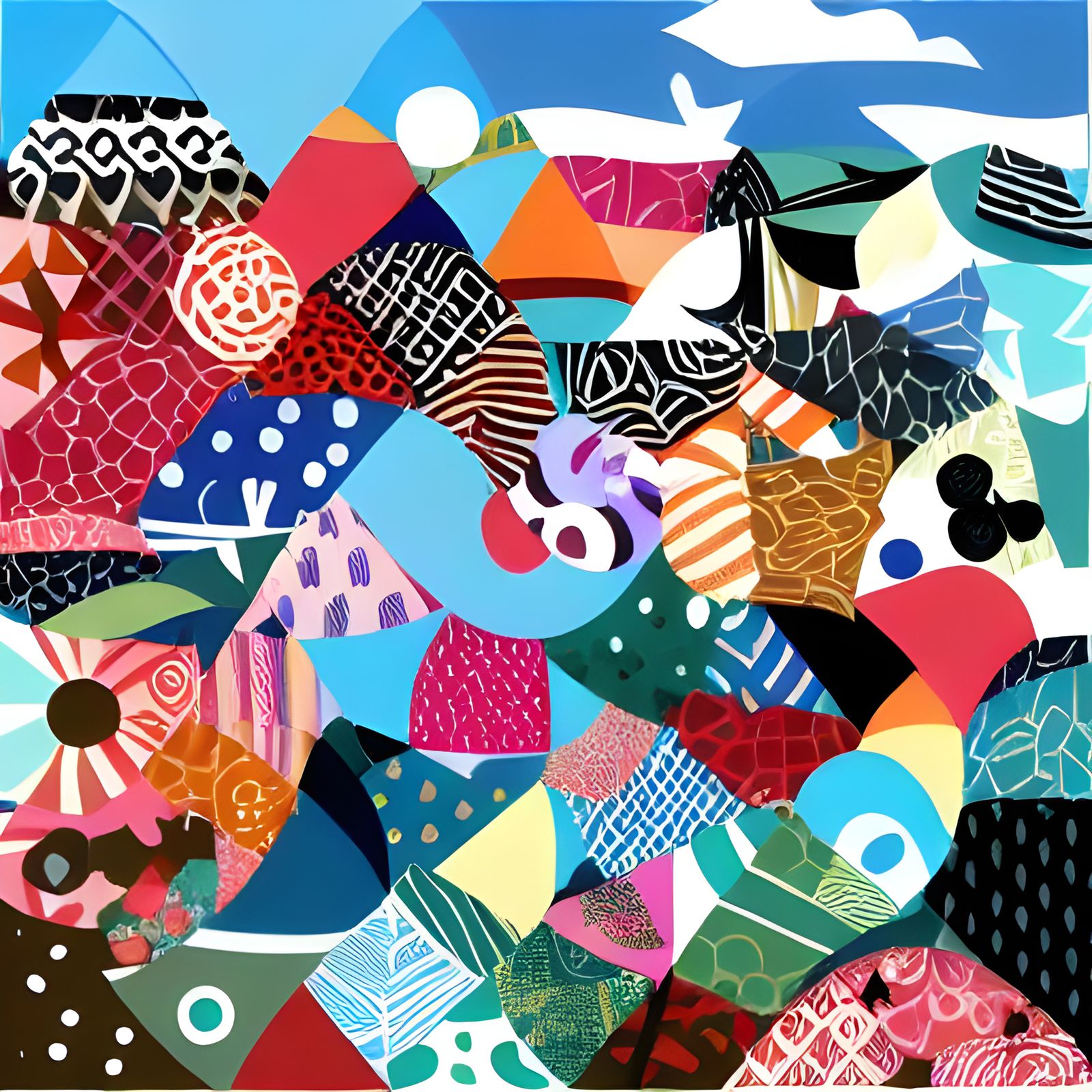 (intricate art photographs cut into random assorted shapes, circles ...