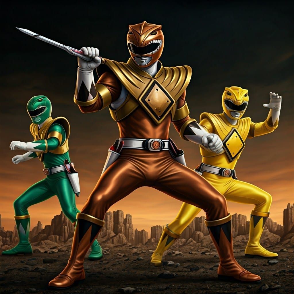 Bronze Power Ranger full length costume spirit of the wolf standing ...