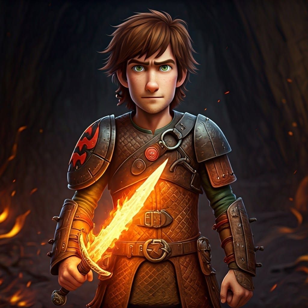 Young Warrior Hiccup Haddock Unleashes Fierce Dete... - AI Art